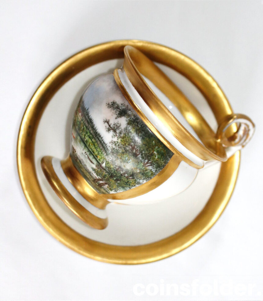 Antique France Paris Porcelai Cup and Saucer XIXc • Coinsfolder
