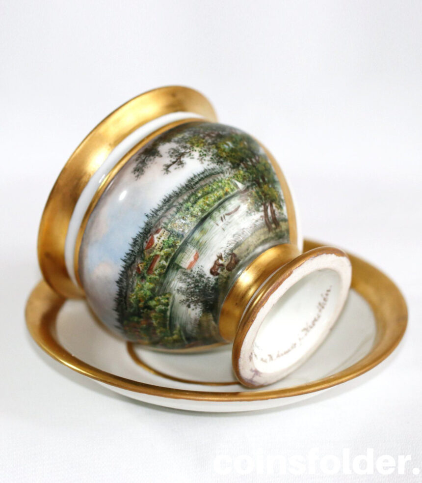 Antique France Paris Porcelai Cup and Saucer XIXc • Coinsfolder