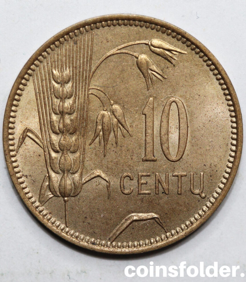 2 Litai 1925, Error - die crack on reverse, UNC • Coinsfolder