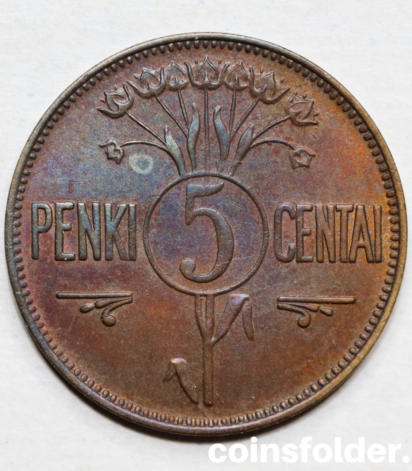 2 Litai 1925, Error - die crack on reverse, UNC • Coinsfolder